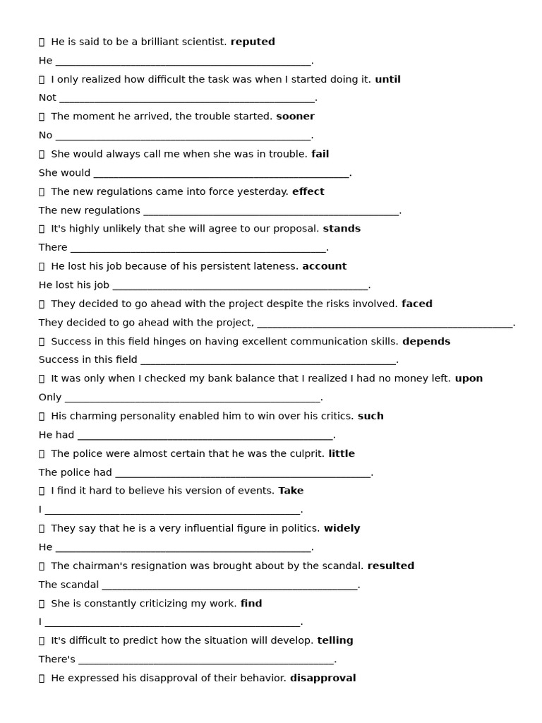 C2 Rephrasing Practice Exercises | PDF | Psychological Concepts