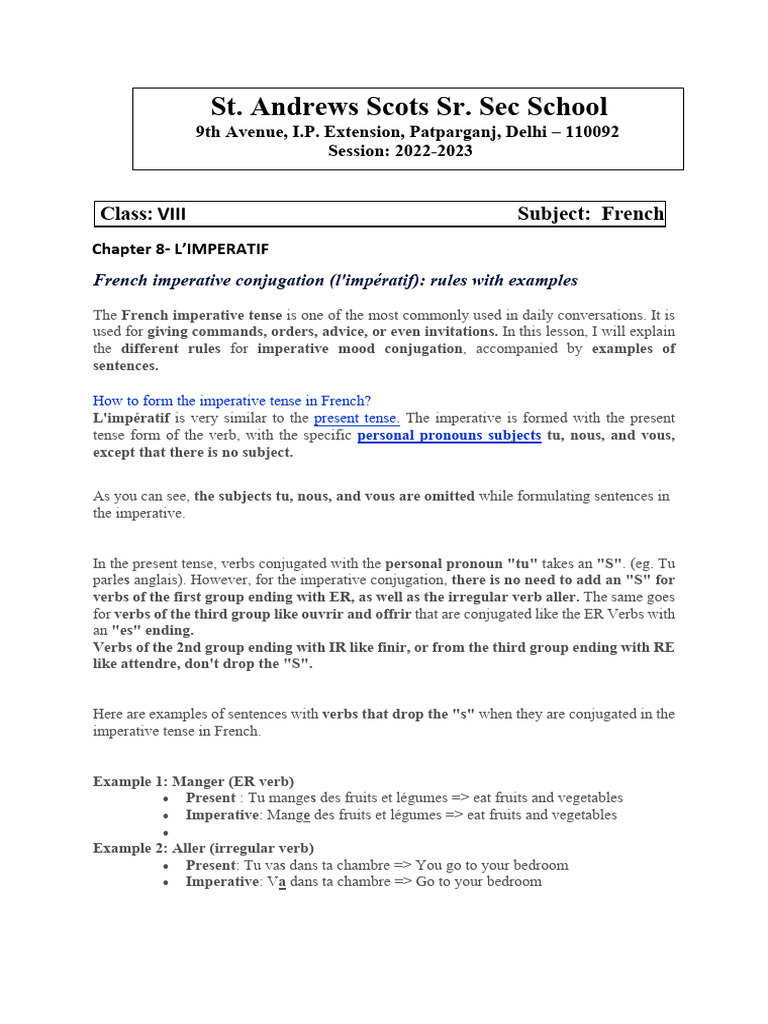 French Imperative Conjugation Guide | PDF | Grammatical Conjugation ...