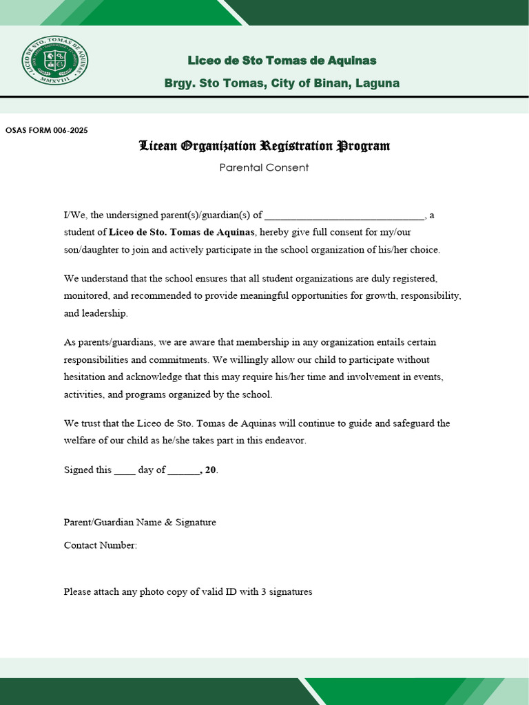 OSAS FORM 006 - Parental Consent | PDF
