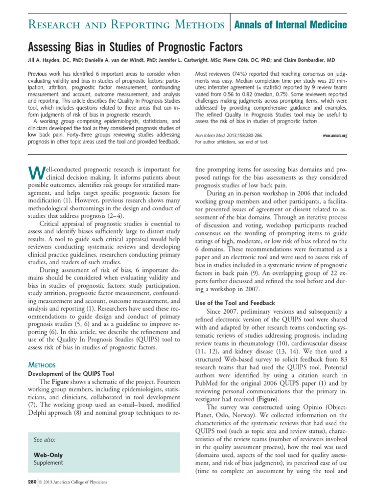 QUIPS Tool for Bias in Prognostic Studies | PDF | Confounding ...