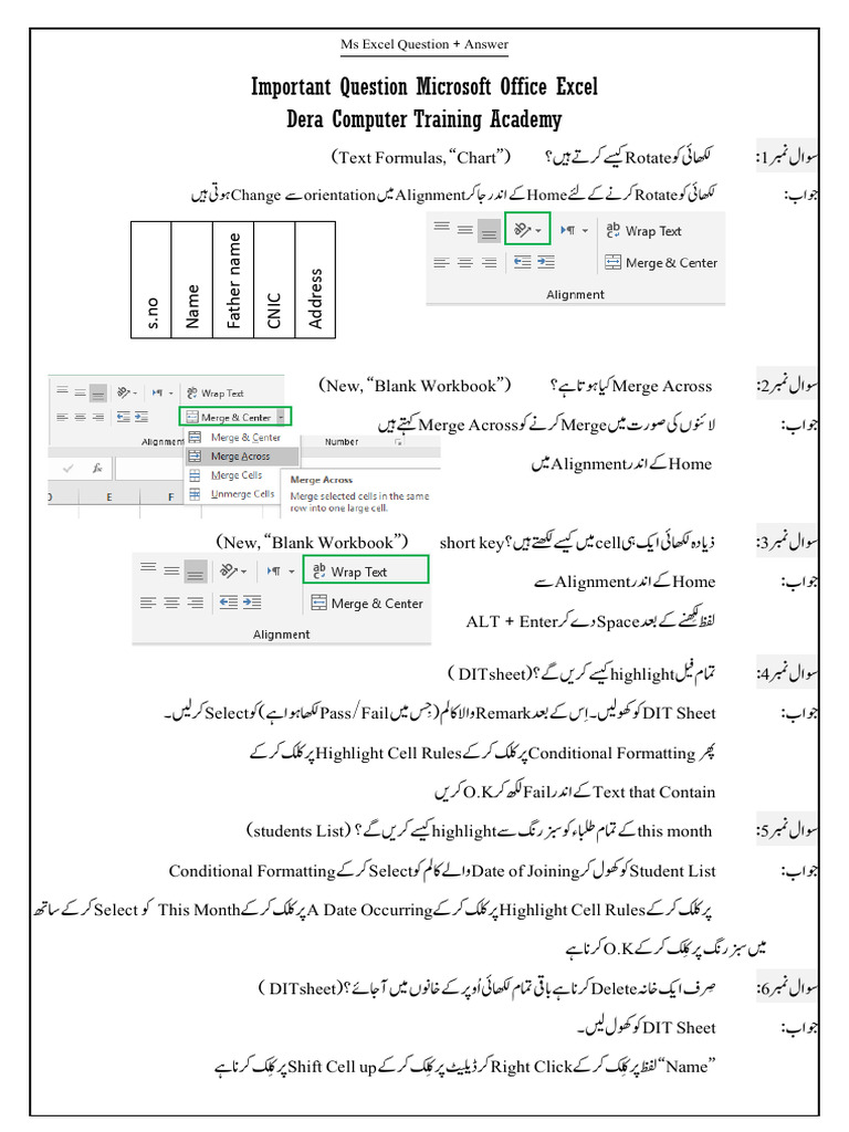 Questions Answer Excel | PDF