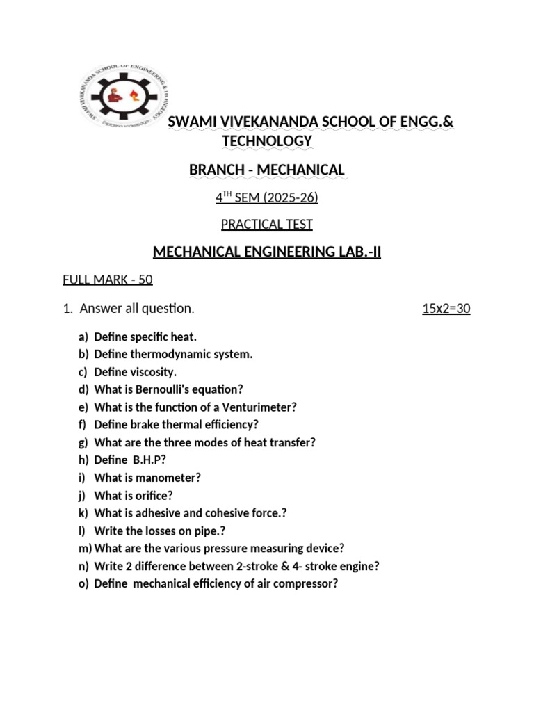 Mech. Engg. Lab-2 | PDF