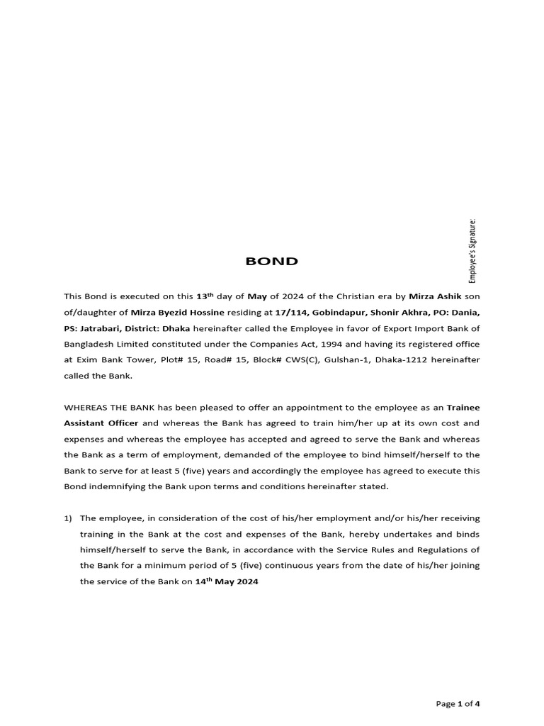 Employment Bond for Trainee Officer | PDF