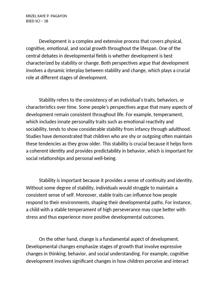 Stability vs. Change in Human Development | PDF | Temperament ...