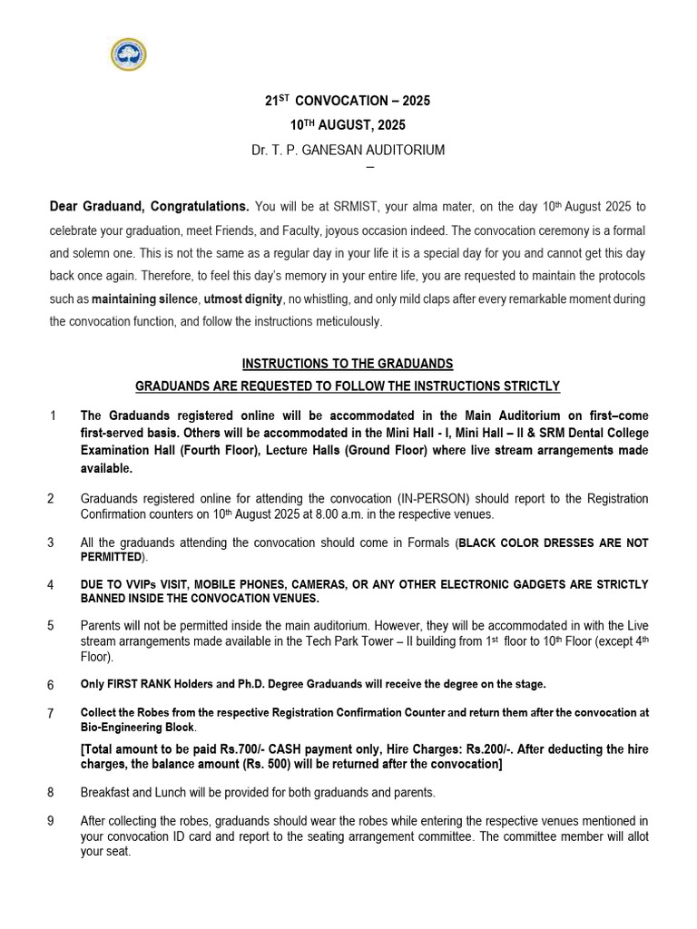 Convocation Instructions | PDF