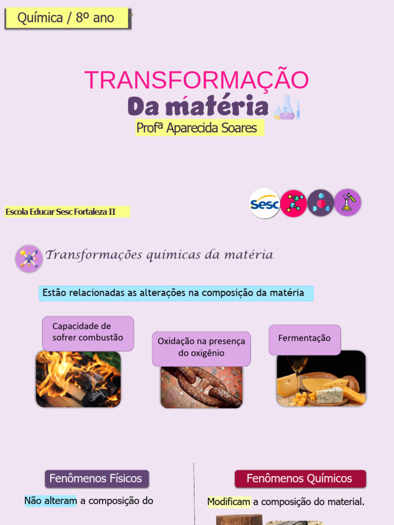 Transformações Químicas e Físicas 8º Ano | PDF | Química | Reações químicas