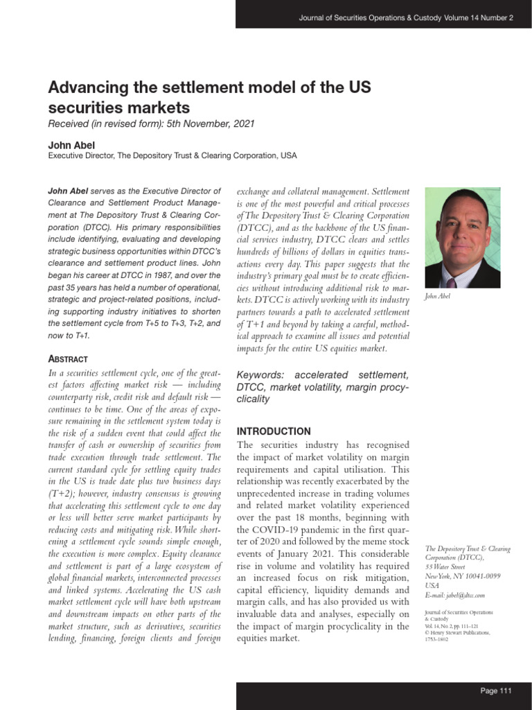 Accelerating US Securities Settlement Cycle | PDF | Settlement (Finance ...