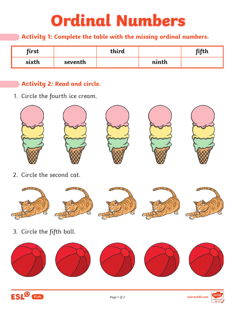 4° PRIM - Ordinal Numbers Review | PDF | English As A Second Or Foreign ...