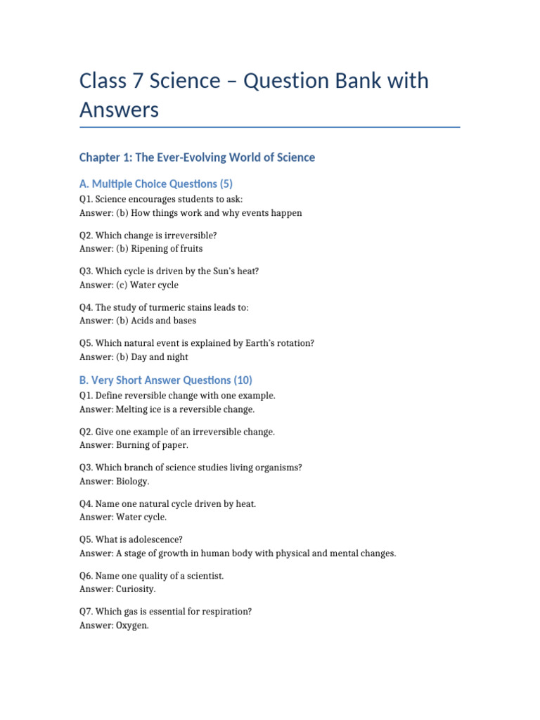 Class7 Science QuestionBank Final | PDF | Science
