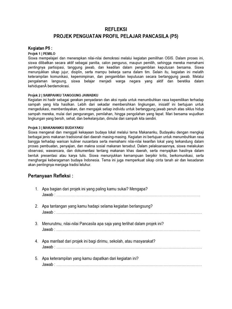 REFLEKSI P5 | PDF