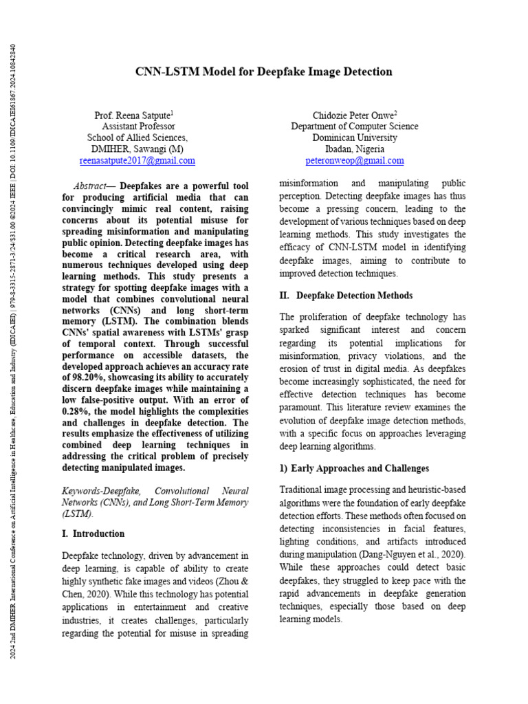 CNN-LSTM Model For Deepfake Image Detection | PDF | Deep Learning | Applied Mathematics