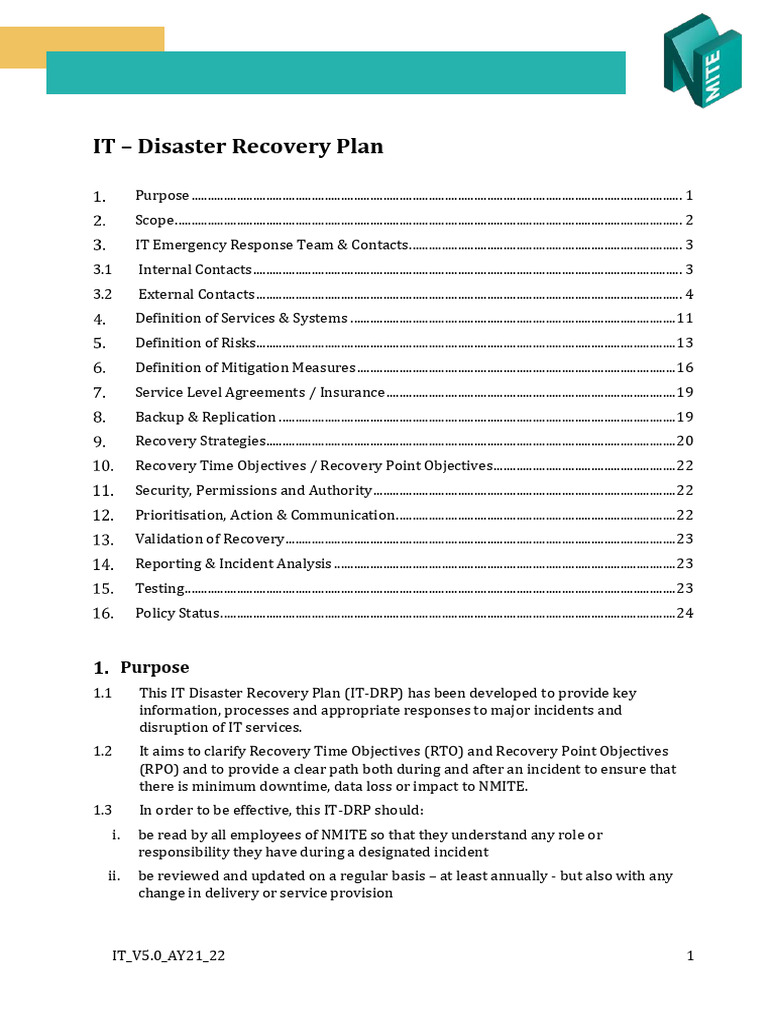 IT Disaster Recovery Plan 2021 - 22 - Web Version | PDF | Computing ...