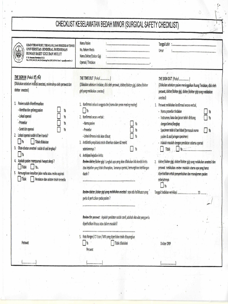 Checklist Keselamatamn Bedah Minor | PDF