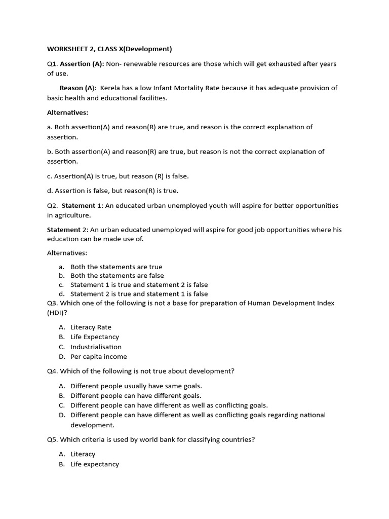 Class X Development Worksheet Answers | PDF | Reason | Human ...
