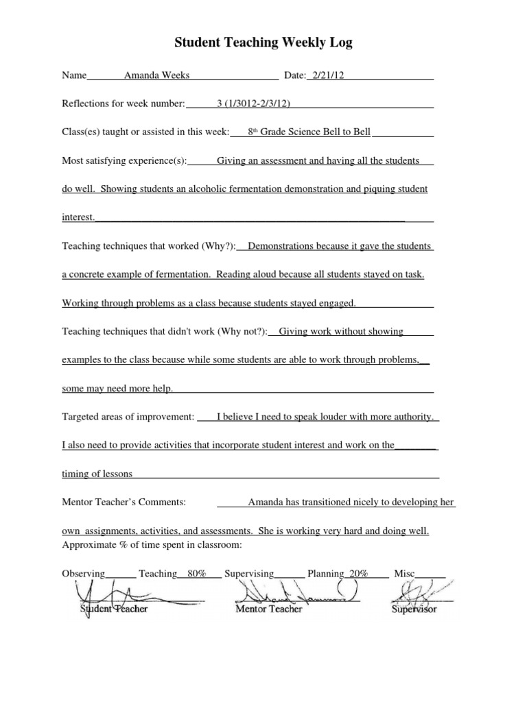 Weekly Log | PDF | Classroom | Educational Psychology