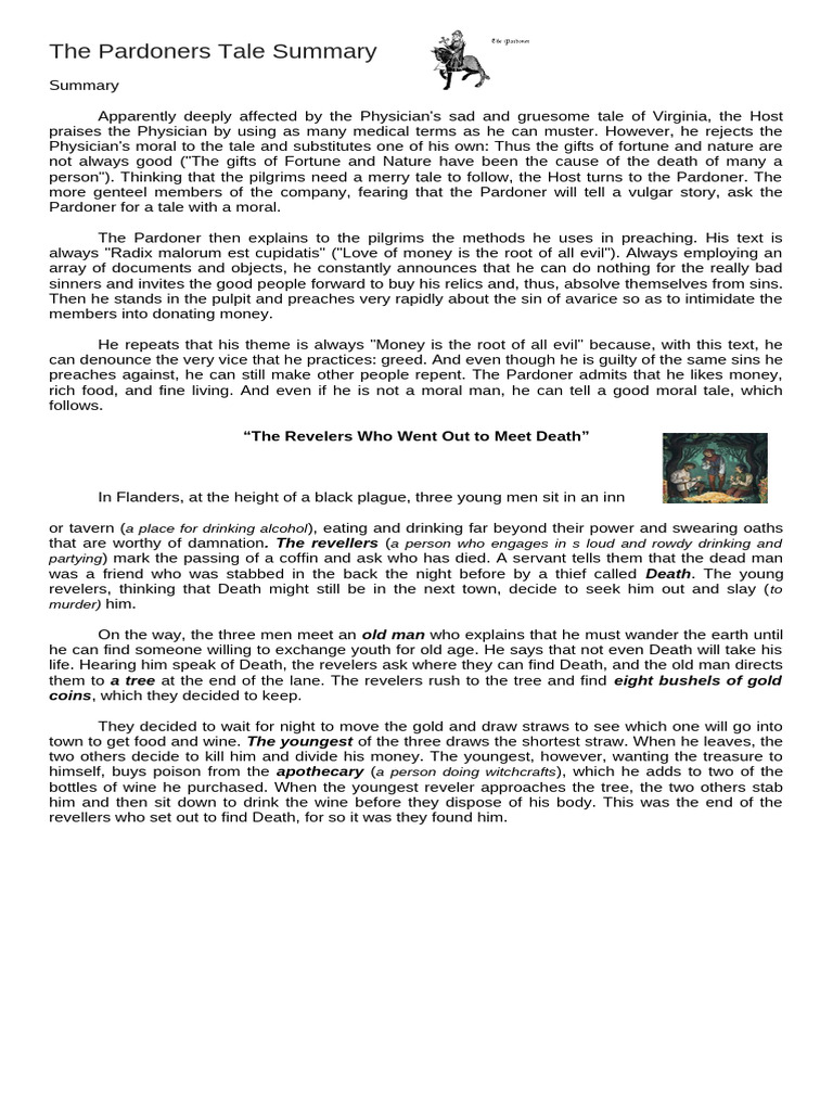 Summary and Analysis Pardoner | PDF