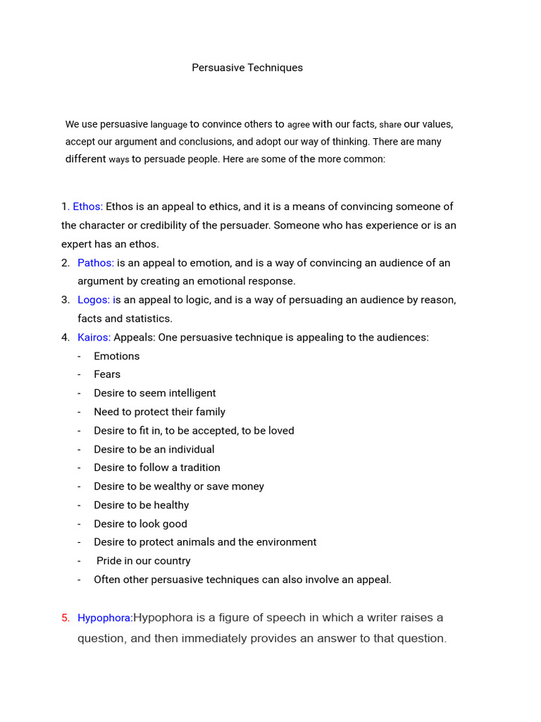 Persuasive Techniques - Docx 2 | PDF | Linguistics | Syntax