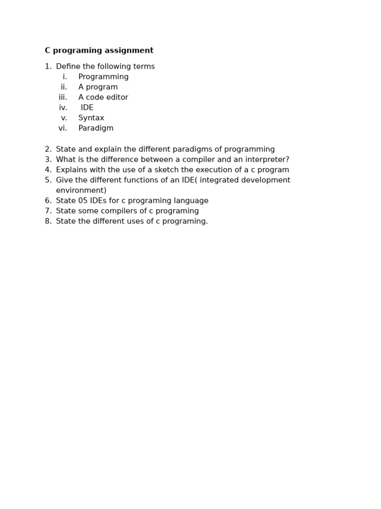 C Programing Assignment | PDF