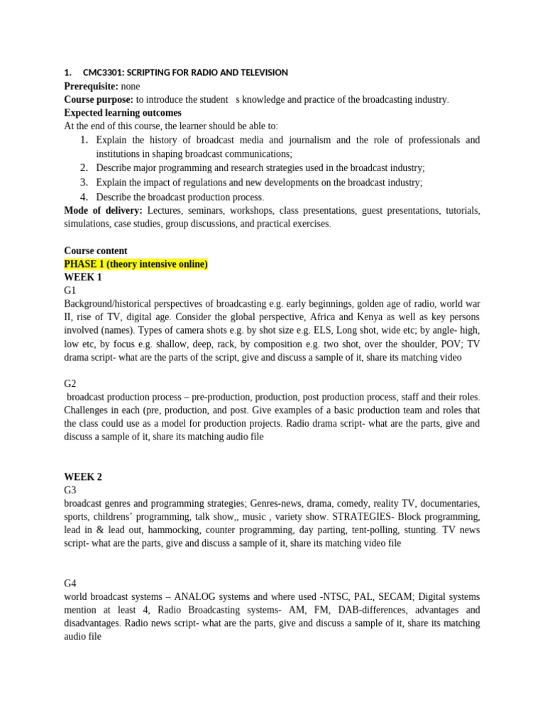 Scripting for Radio and TV Course Overview | PDF | Broadcasting | Information And Communications ...