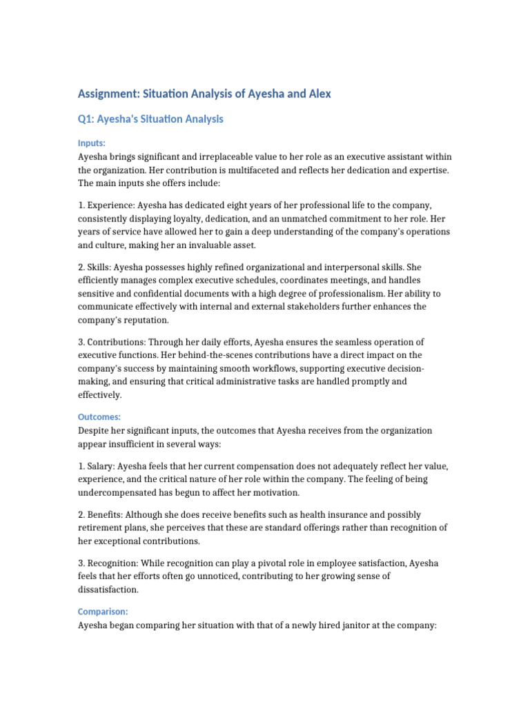 Ayesha and Alex: Employee Situation Analysis | PDF | Job Satisfaction ...