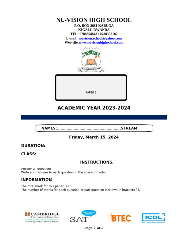 Examination Cover Page (2023-2024) | PDF