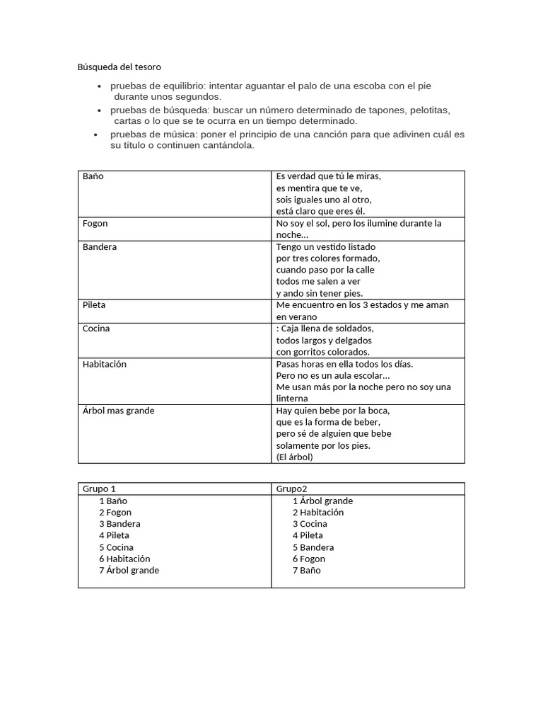 Búsqueda Del Tesoro GRUPOS | PDF