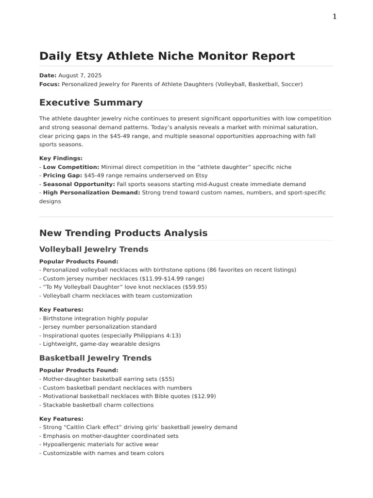 2025-08-07 Athlete Niche Report | PDF | Pricing | Jewellery