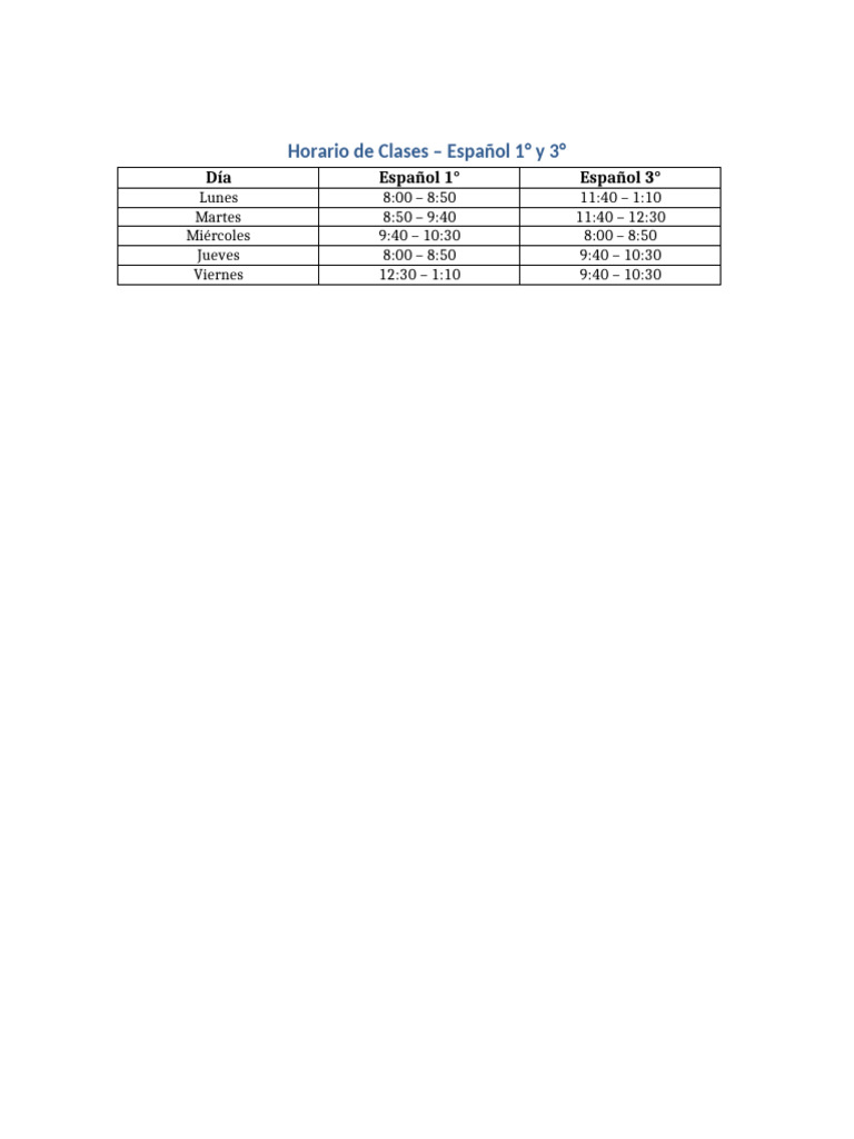 Horario Espanol 1y3 | PDF