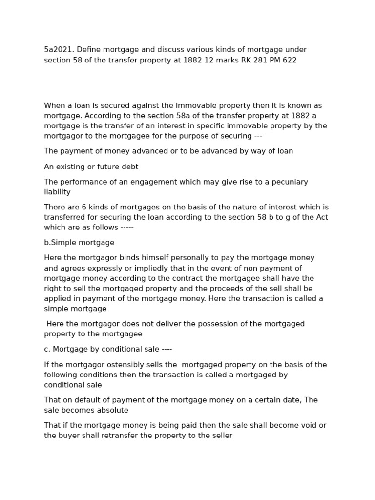 Property Group B Sale and Mortgage Actionable Claim. Charge Till 2000 ...