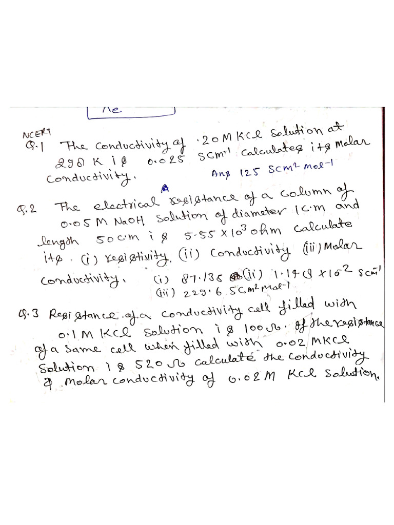 Electrochemistry Numericals | PDF