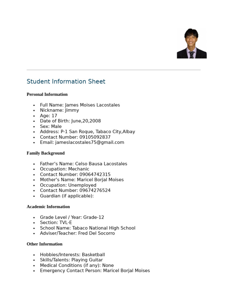 Student Information Sheet | PDF