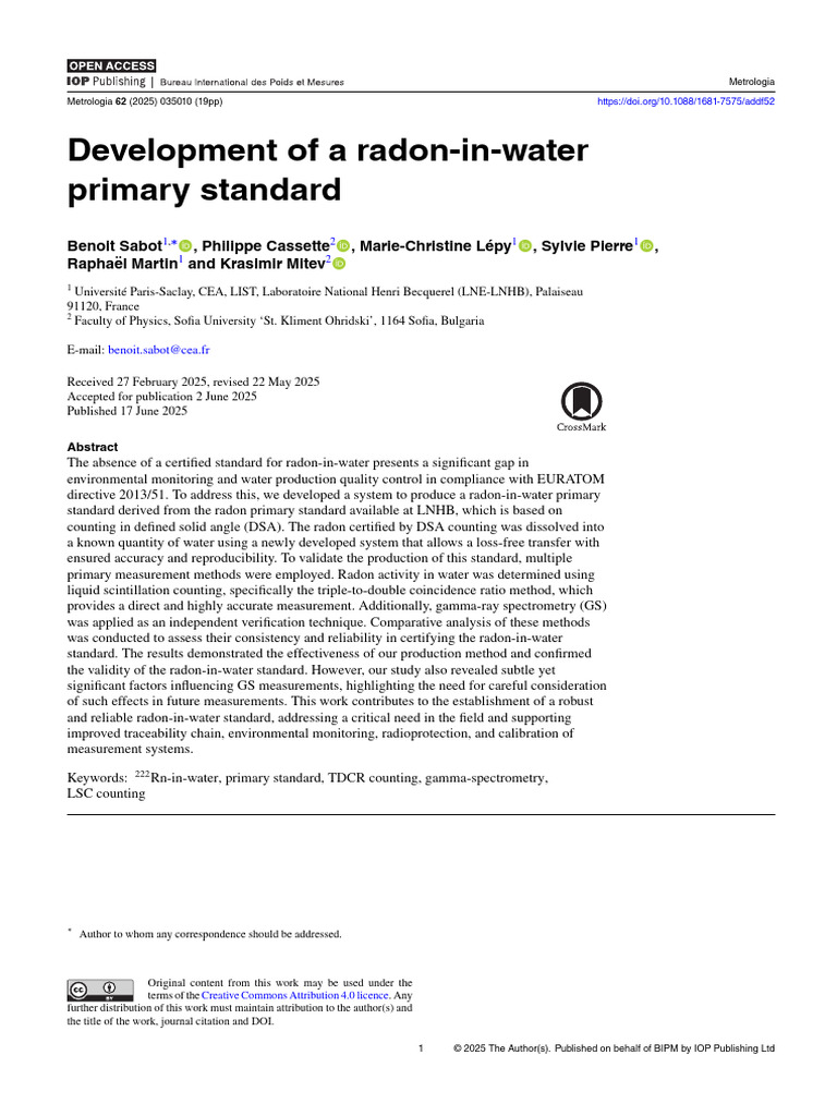 Radon-in-Water Primary Standard Development | PDF | Radioactive Decay ...