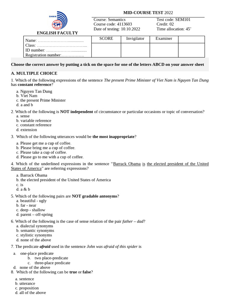 Seman Mid Term 2022 | PDF | Interpretation (Philosophy) | Syntax