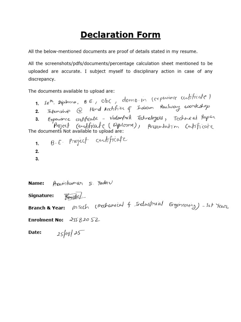 Declaration Form for Resume Verification | PDF