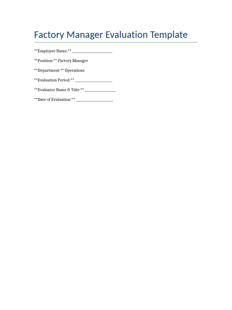 Factory Manager Evaluation Template | PDF