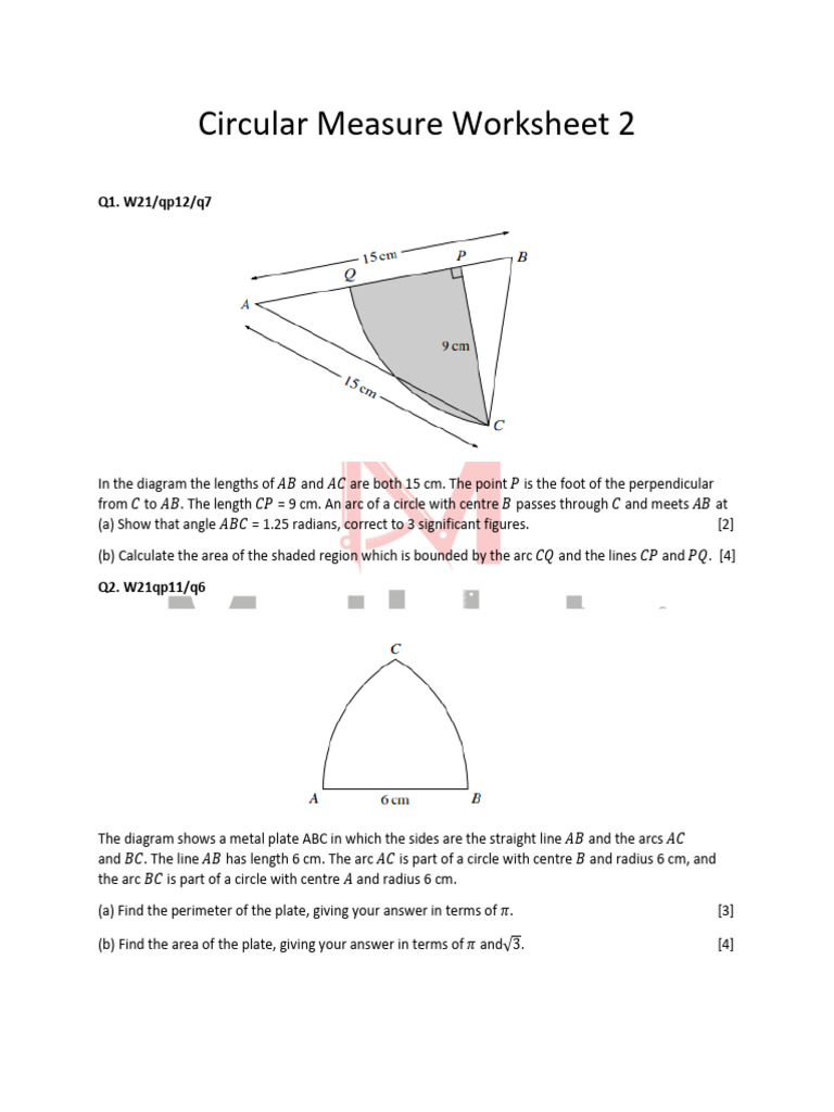 A-Levels Circular Measure 9709 | PDF | Circle | Area