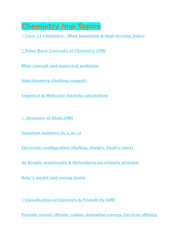 Chemistry Imp Topics ? | PDF