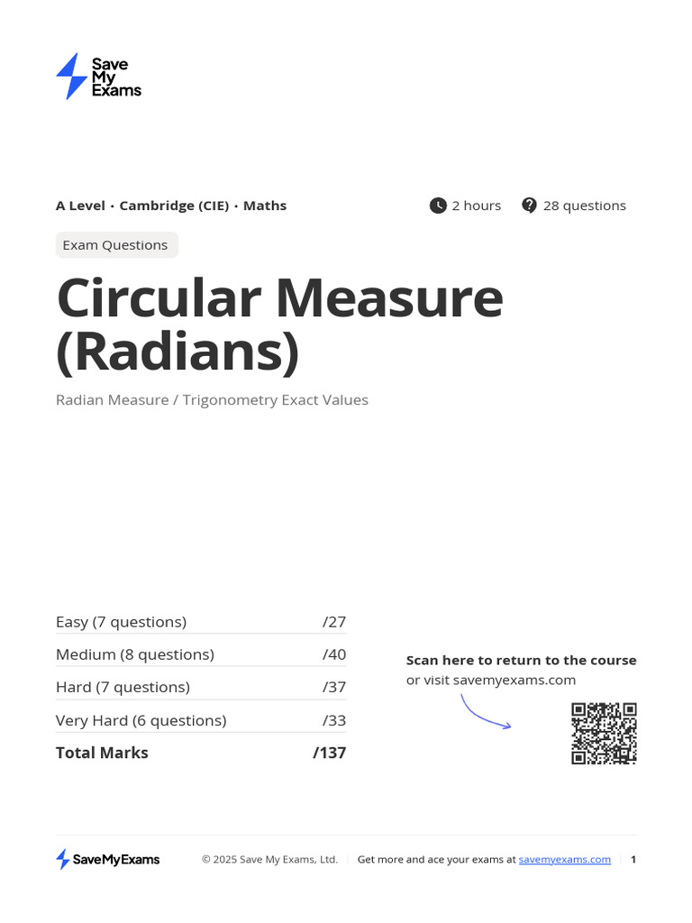 A Level Circular Measure Exam Questions | PDF | Circle | Area