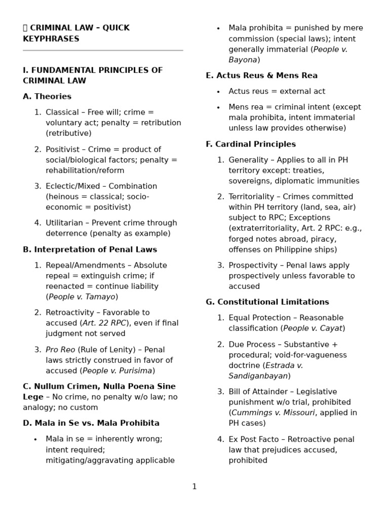 Criminal Law Principles and Penalties Guide | PDF | Criminal Law | Crimes
