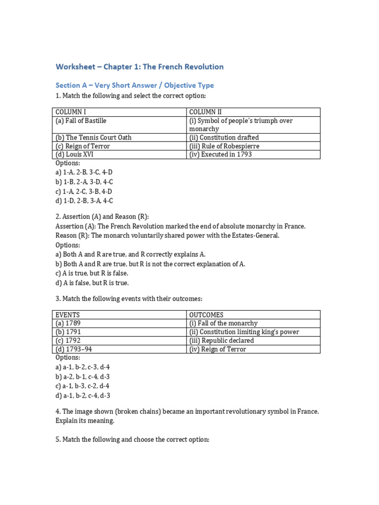 PRACTICE REVISION Worksheet Chapter1 French Revolution | PDF | French ...