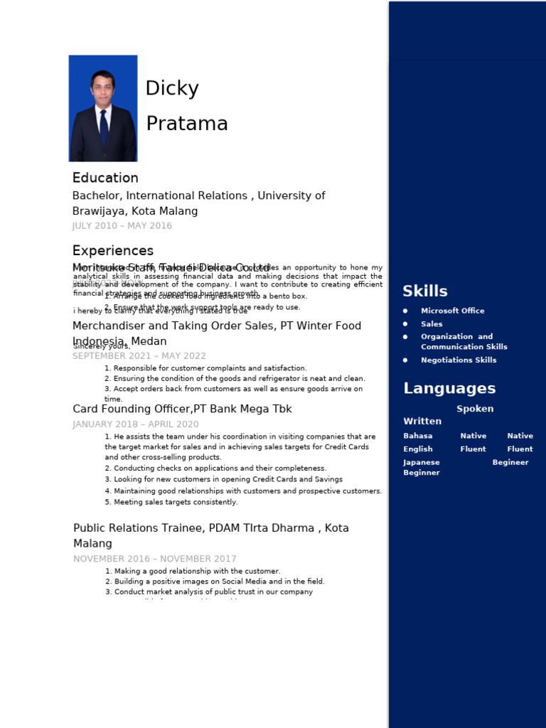 Curriculum Vitae - Dicky Pratama | PDF