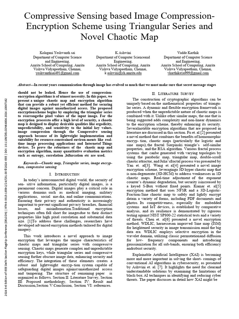Compressive Sensing Based Image Compression-Encryption Scheme Using Triangular Series and Novel ...