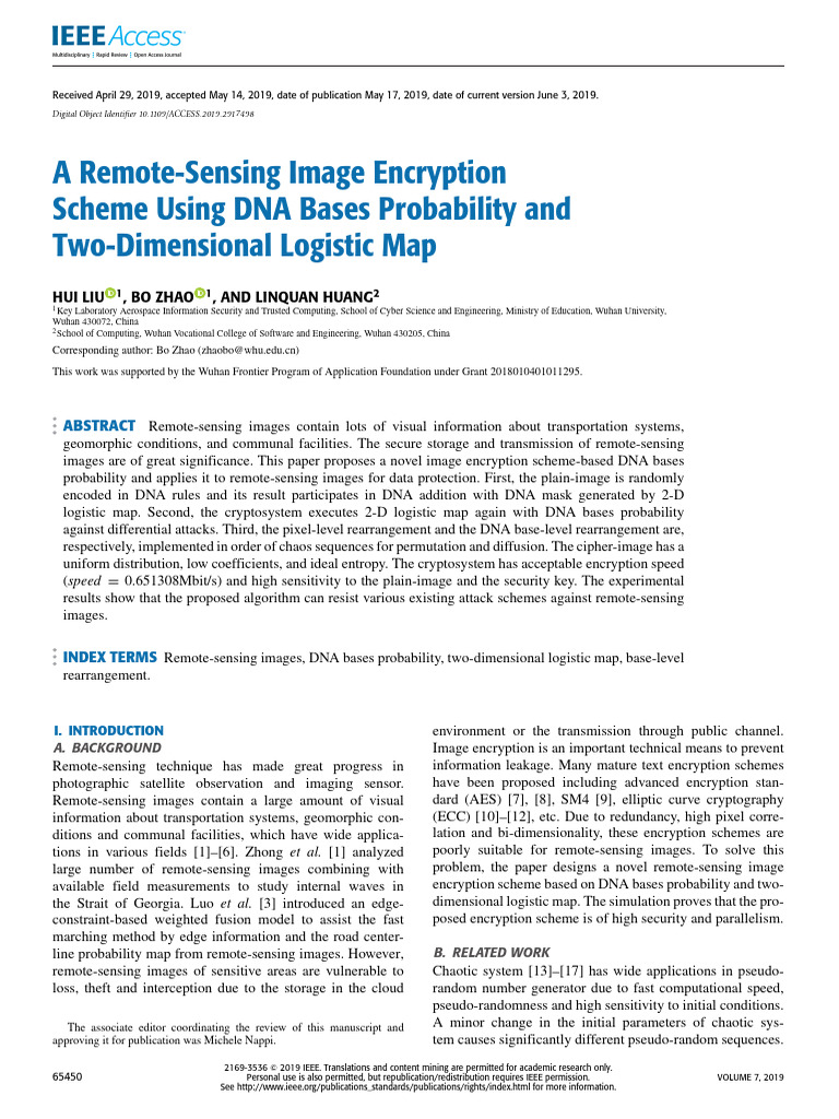 A Remote-Sensing Image Encryption Scheme Using DNA Bases Probability and Two-Dimensional ...