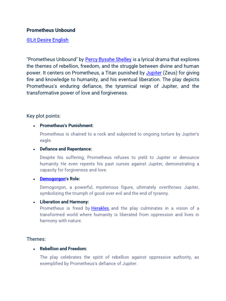 Prometheus Unbound LitDesireEnglish | PDF | Prometheus