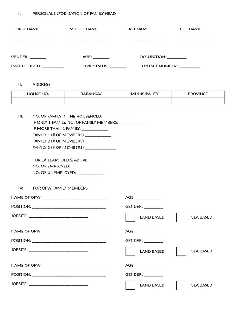 Family Head Information Form | PDF