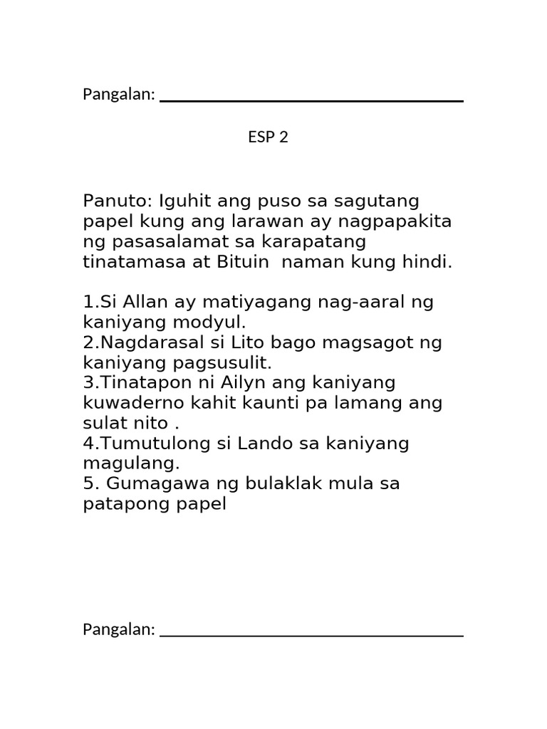 Worksheet Esp 2 q3 Week 1 Day 1 | PDF