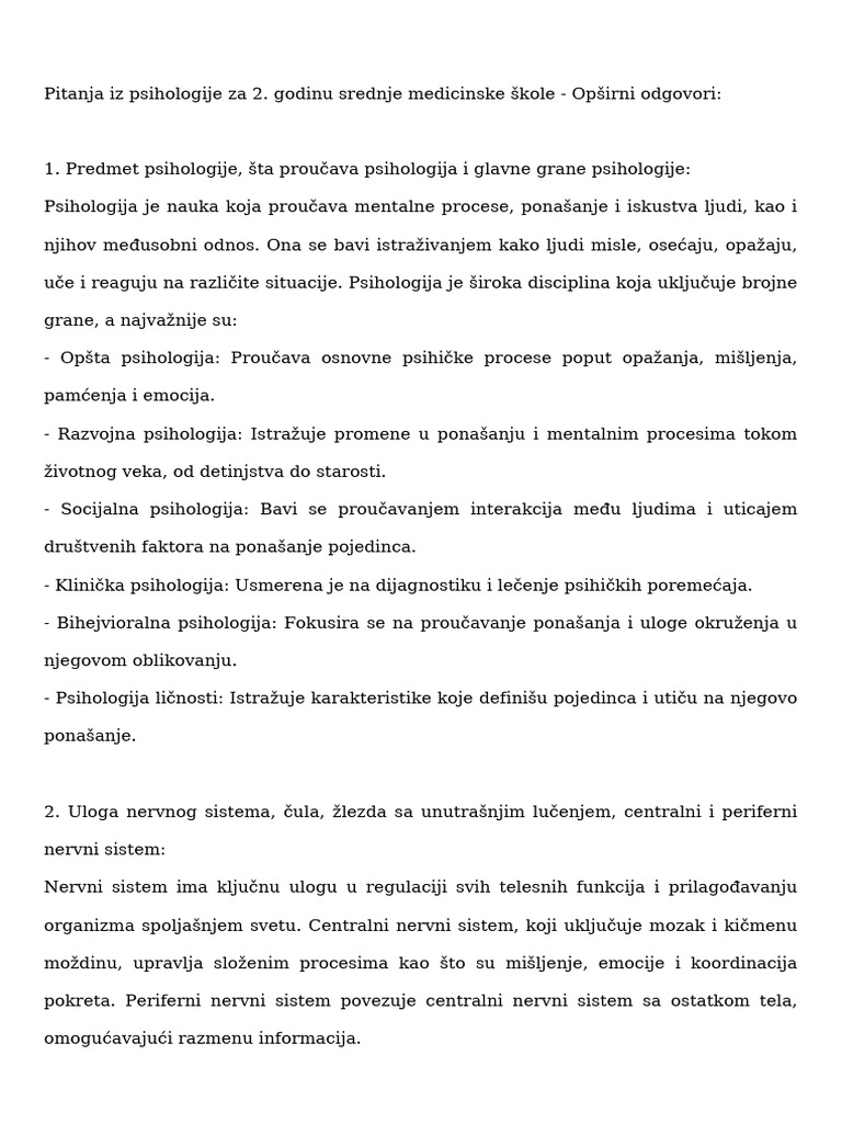 Odgovori Na Pitanja Iz Psihologije | PDF