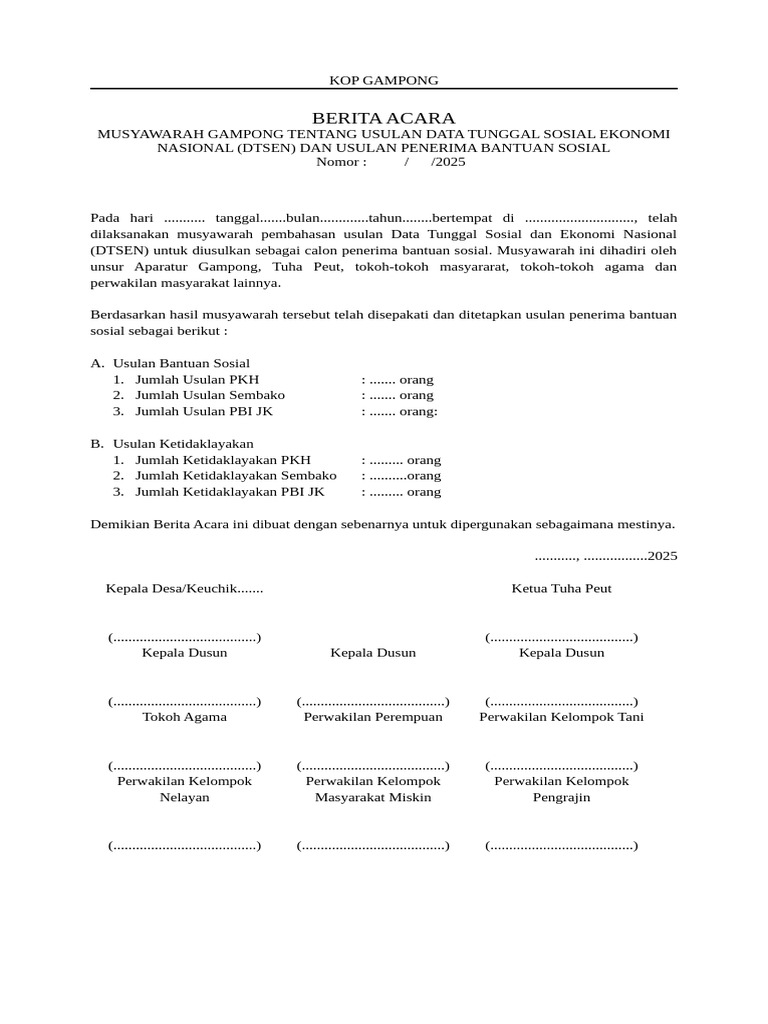 Template Berita Acara DTSEN 2025 FIX | PDF