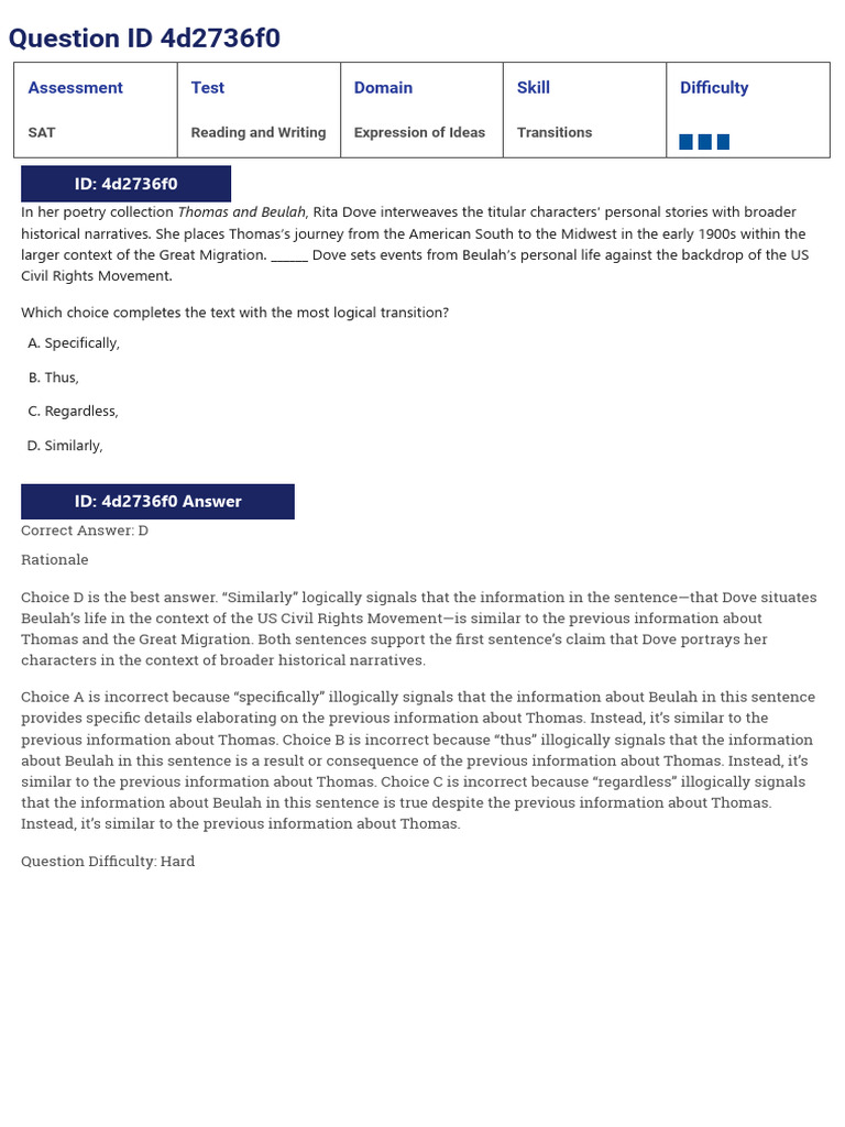 Transition Choices in Literary Analysis | PDF | Theory | Sat