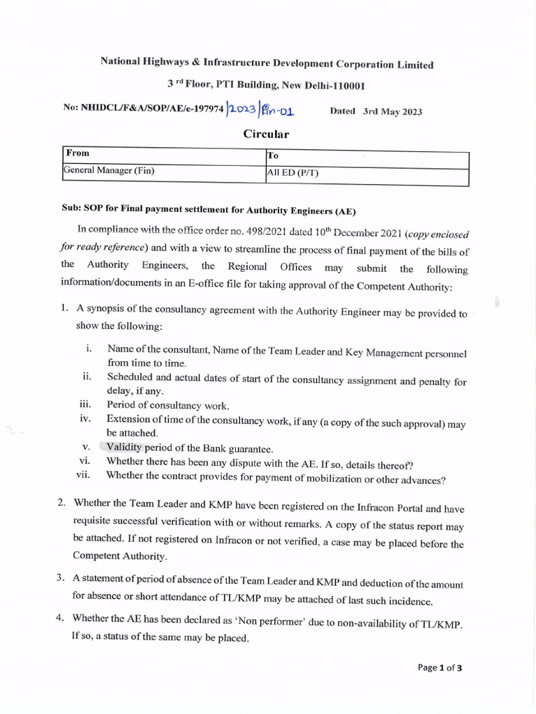 Circular 2023 Fin-01 SOP For Final Payment Settlement For Authority ...